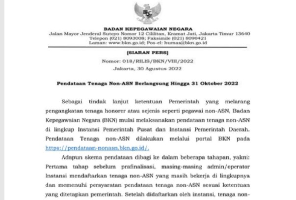jadwal pendataan Tenaga Non-ASN