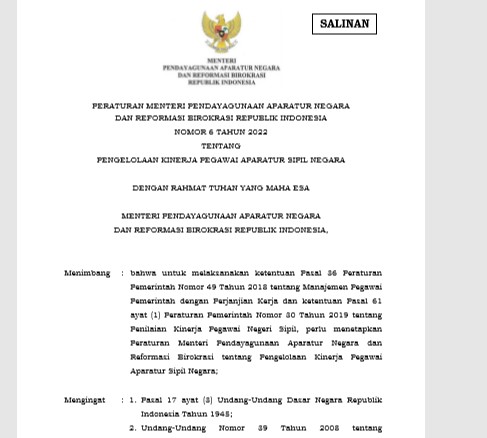 PermenPANRB Nomor 6 Tahun 2022