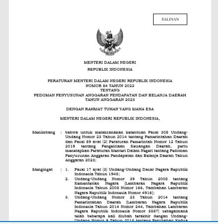 Permendagri Nomor 84 Tahun 2022